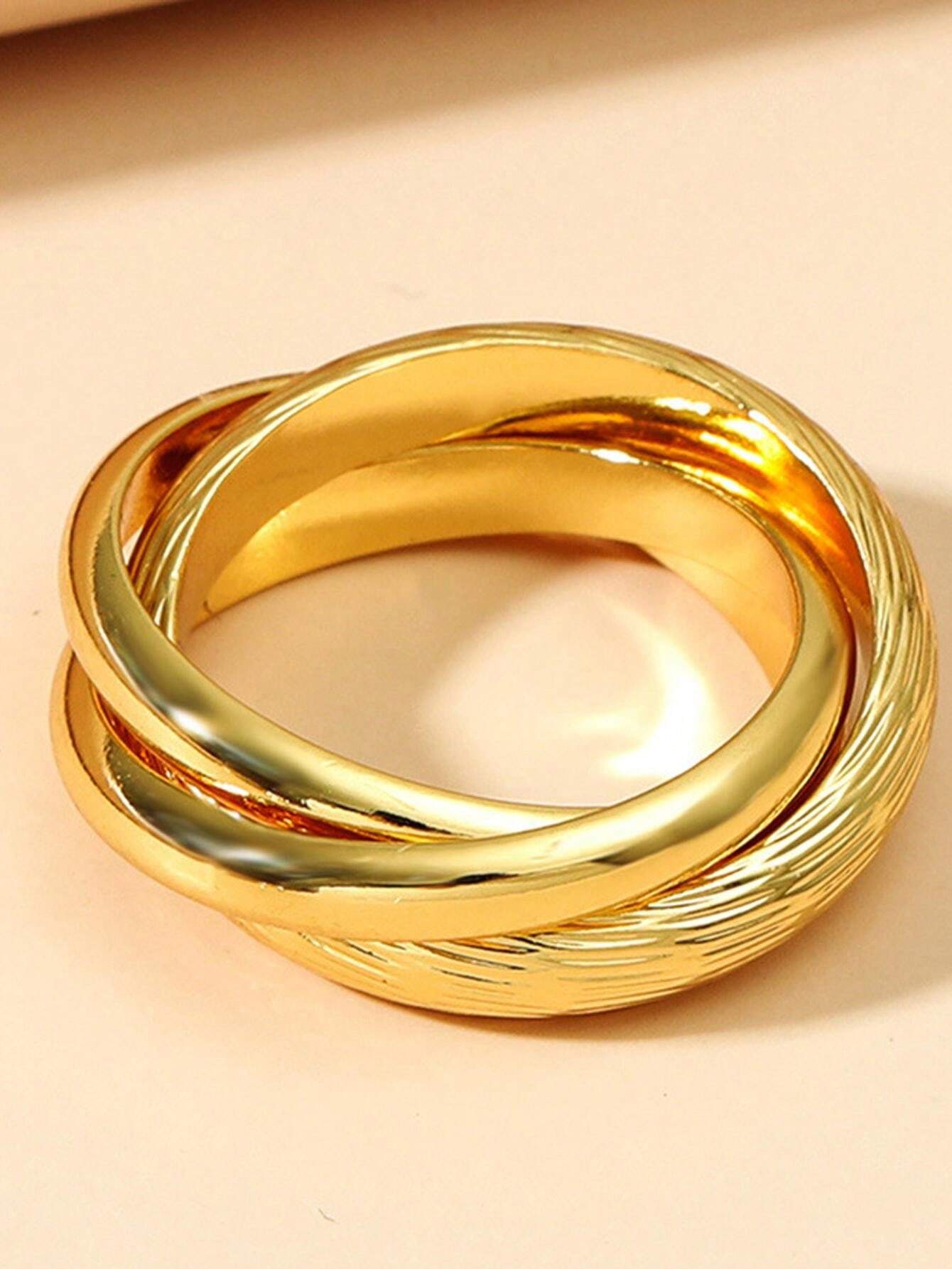 1pc Crossed Three-Ring Design Simple Couple Ring | SHEIN USA