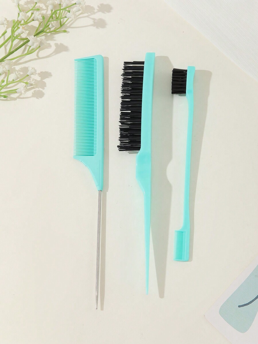 3pcs Hair Styling Comb Set, Teasing Hair Brush Rat Tail Comb Edge Brush ...