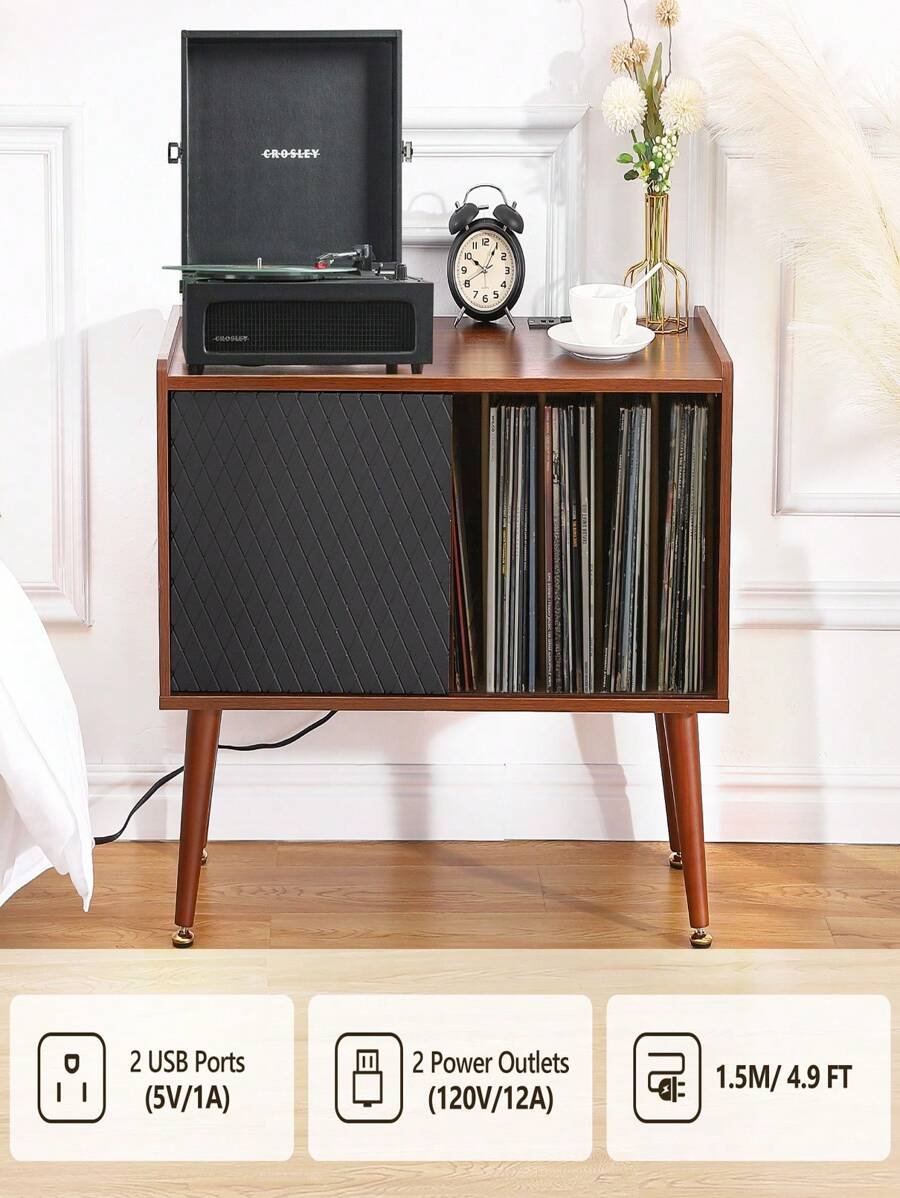 Large Record Player Stand, Vinyl Record Storage Cabinet With Power ...
