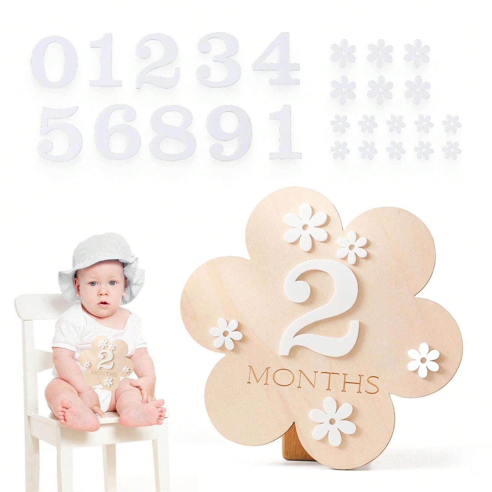 Newborn Baby Monthly Milestone Wooden Flower Plaque For 1-12 Months ...