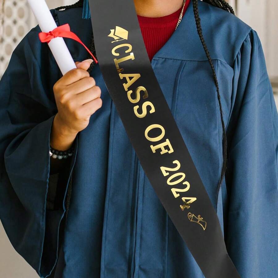 10pcs Black Senior 2024 Satin Sash With Gold Printing Letters - Finally ...