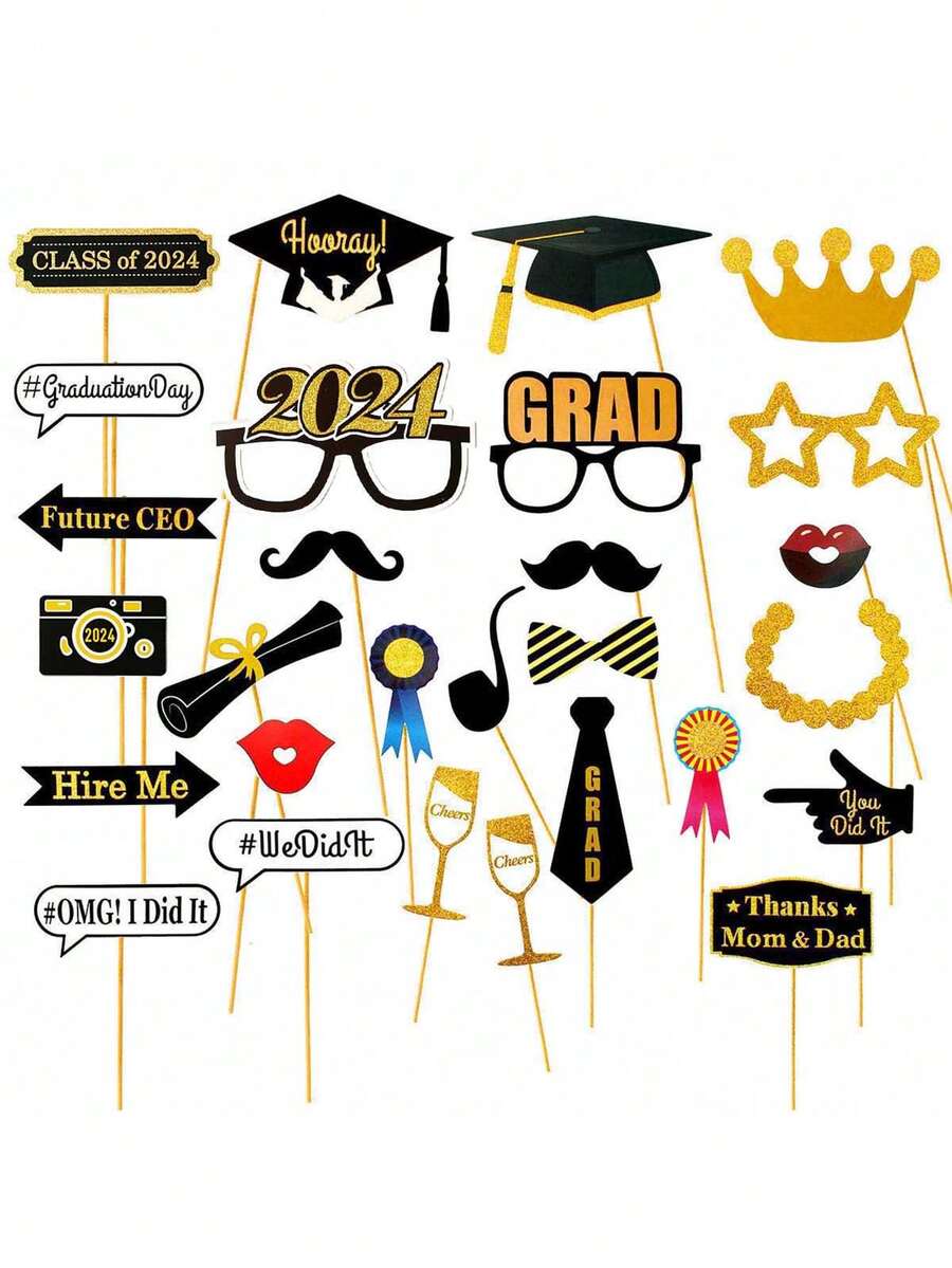 28pcs Paper Photo Booth Props Class Of 2024 Graduation Party ...
