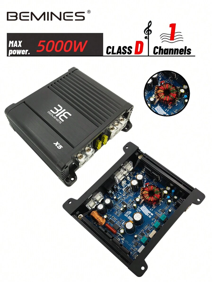 1 pieza BEMINES X5 Amplificador de coche monocanal Clase D de alto ...