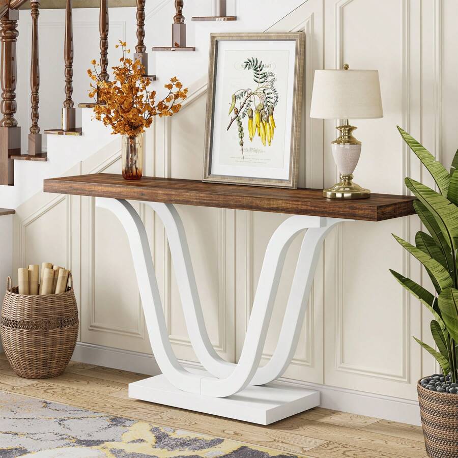 Tribesigns Farmhouse Console Table, 55 Inch Wood Sofa Table Entryway ...