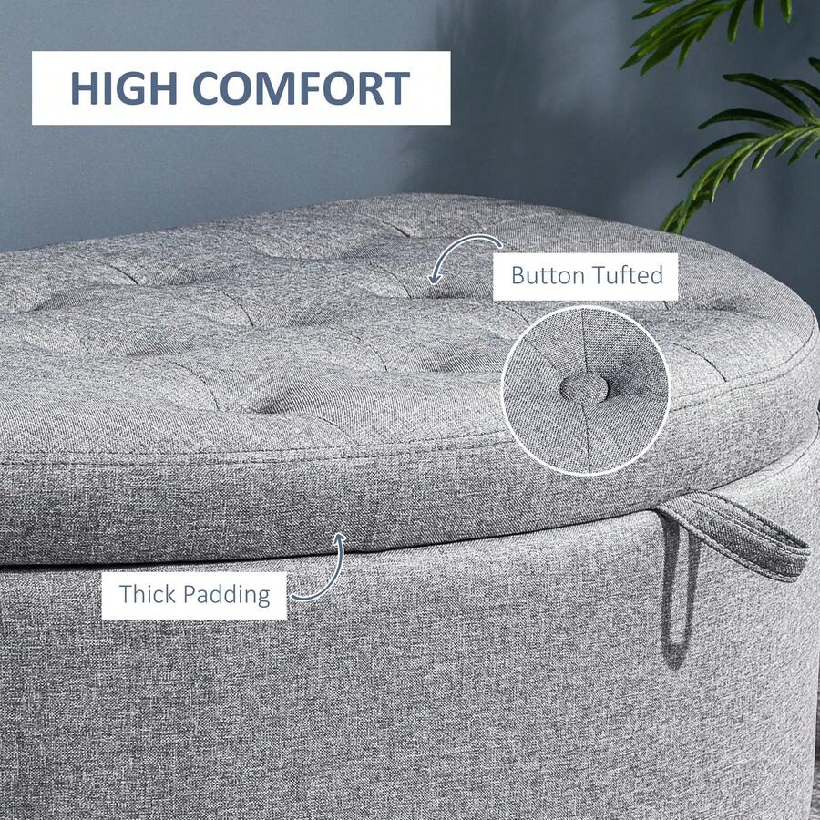 HOMCOM Half Moon Storage Ottoman, Upholstered Button Tufted Storage ...