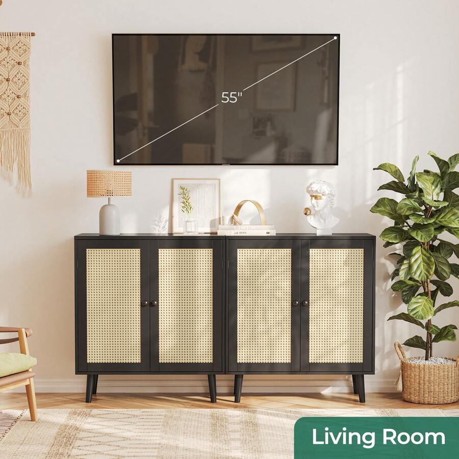 Huuger Buffet Cabinet With Storage, Storage Cabinet With PE Rattan ...