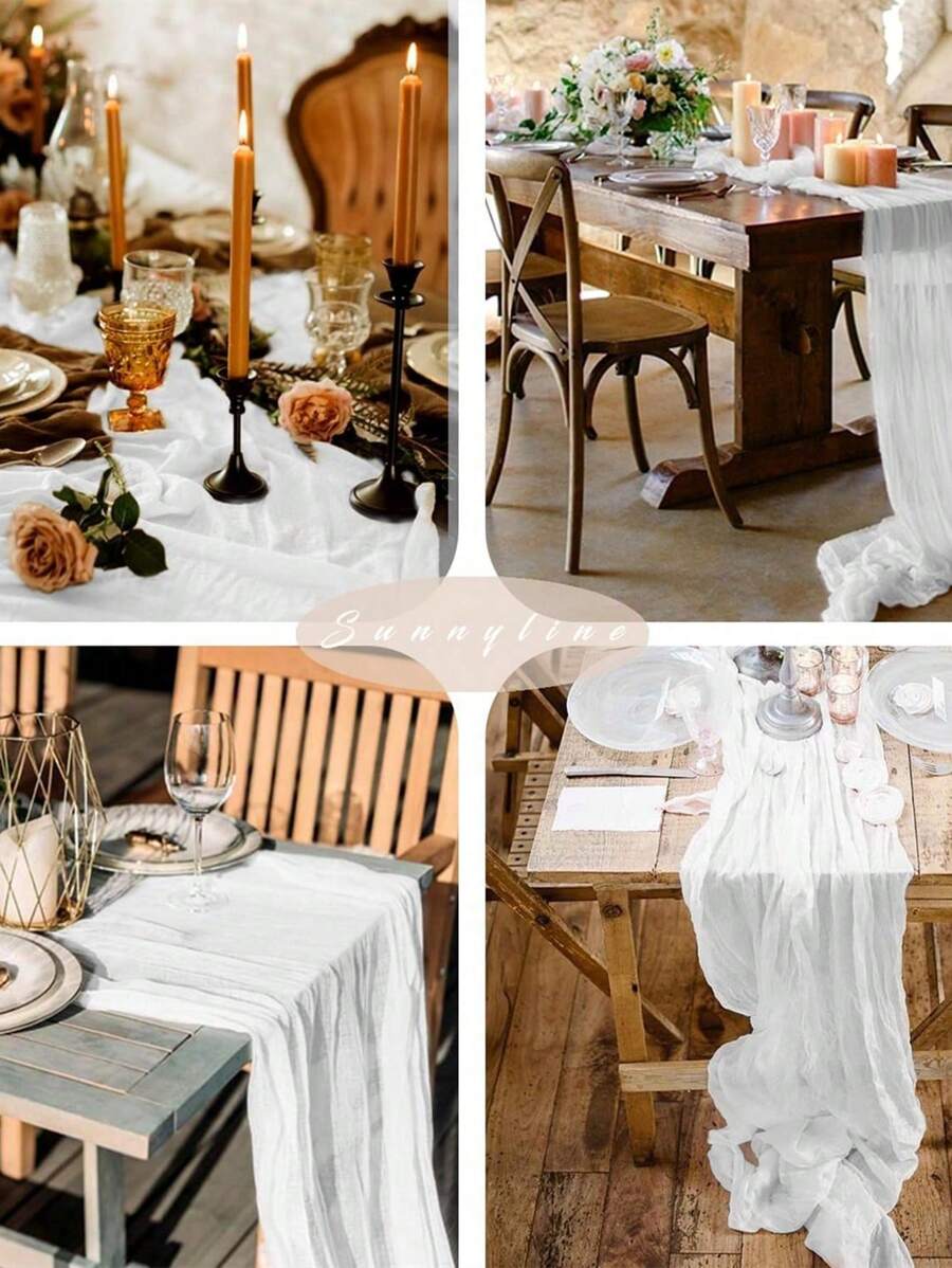 1/2pcs 180cm White Cheesecloth Table Runner For Gauze Fabric Boho ...