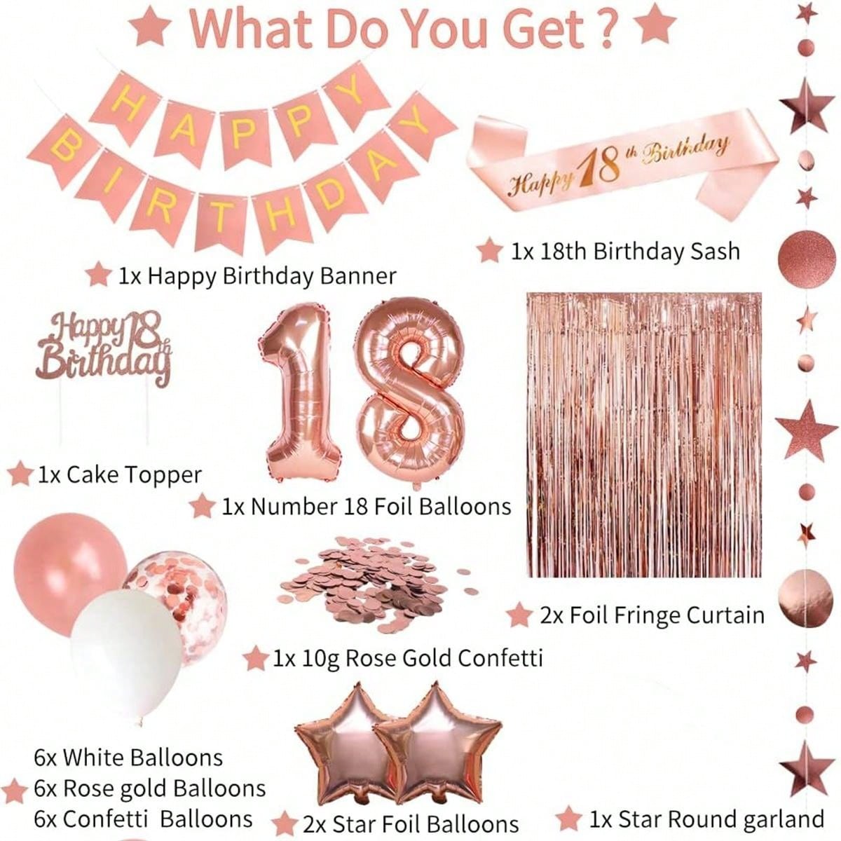 20Pcs 18th Birthday Decorations For Girls, Happy Birthday Banner ...