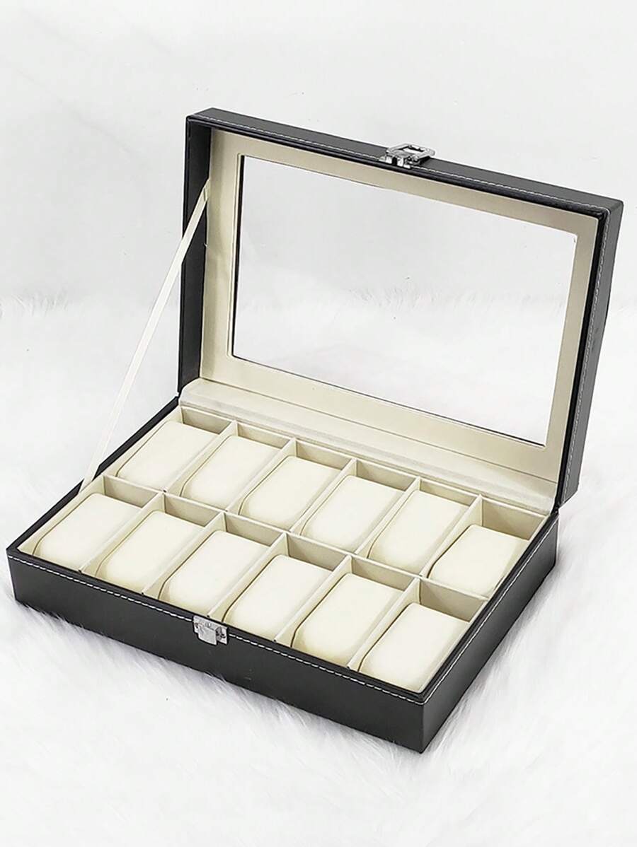 12 Slots Leather Watch Box Display Case Wristwatch Storage Organizer ...