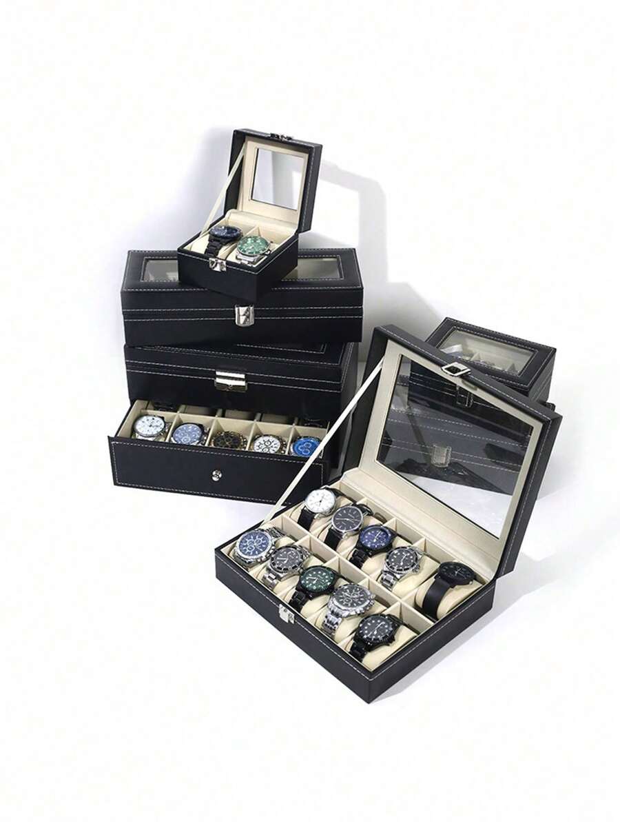 12 Slots Leather Watch Box Display Case Wristwatch Storage Organizer ...