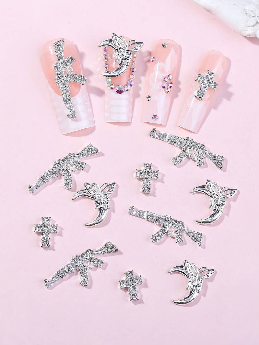 15pcs/Pack Ak-47 Gun, Moon, Butterfly & Cross Shaped Nail Decal ...