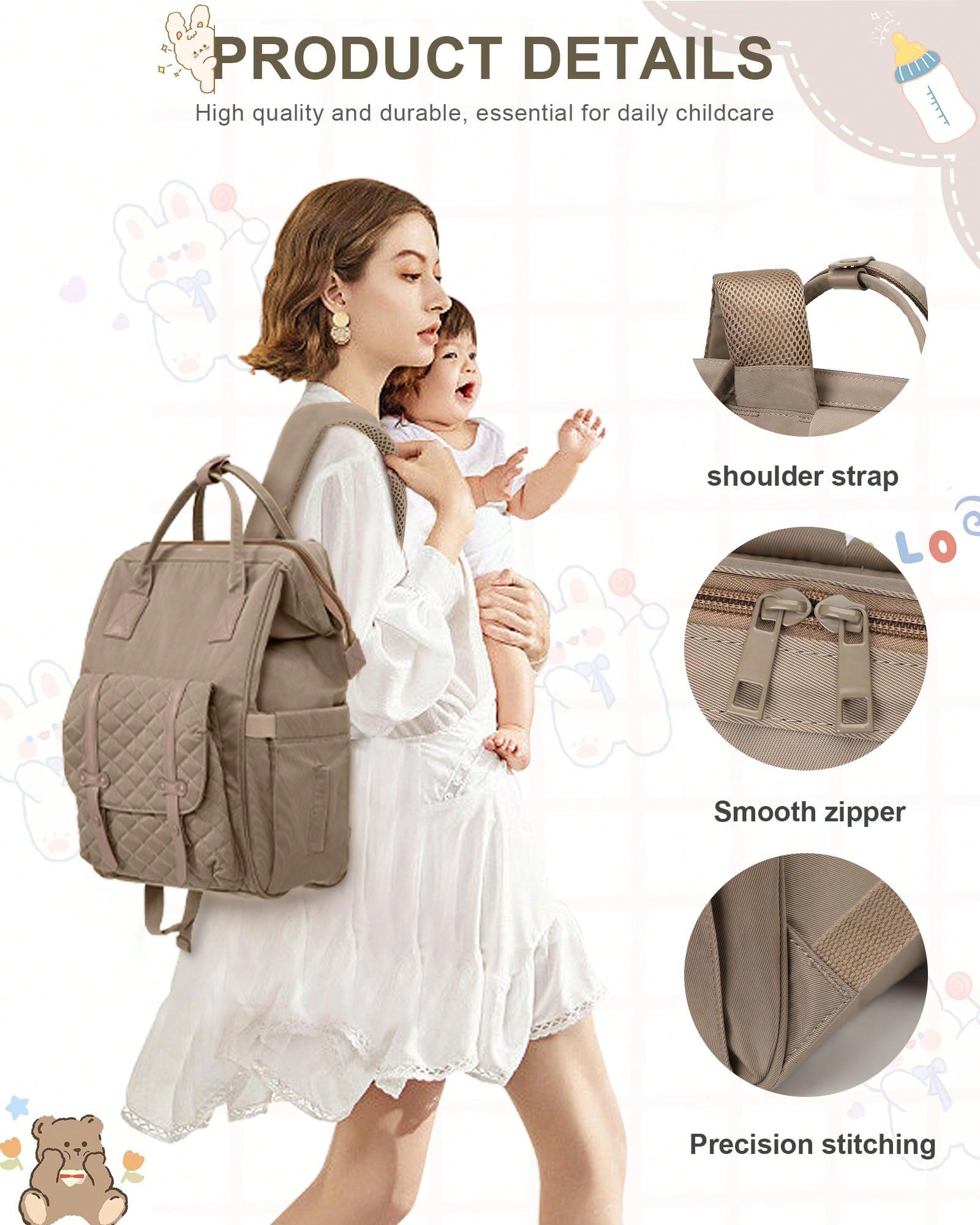 Large Capacity Diaper Bag Backpack Multifunctional Diaper Backpack With ...