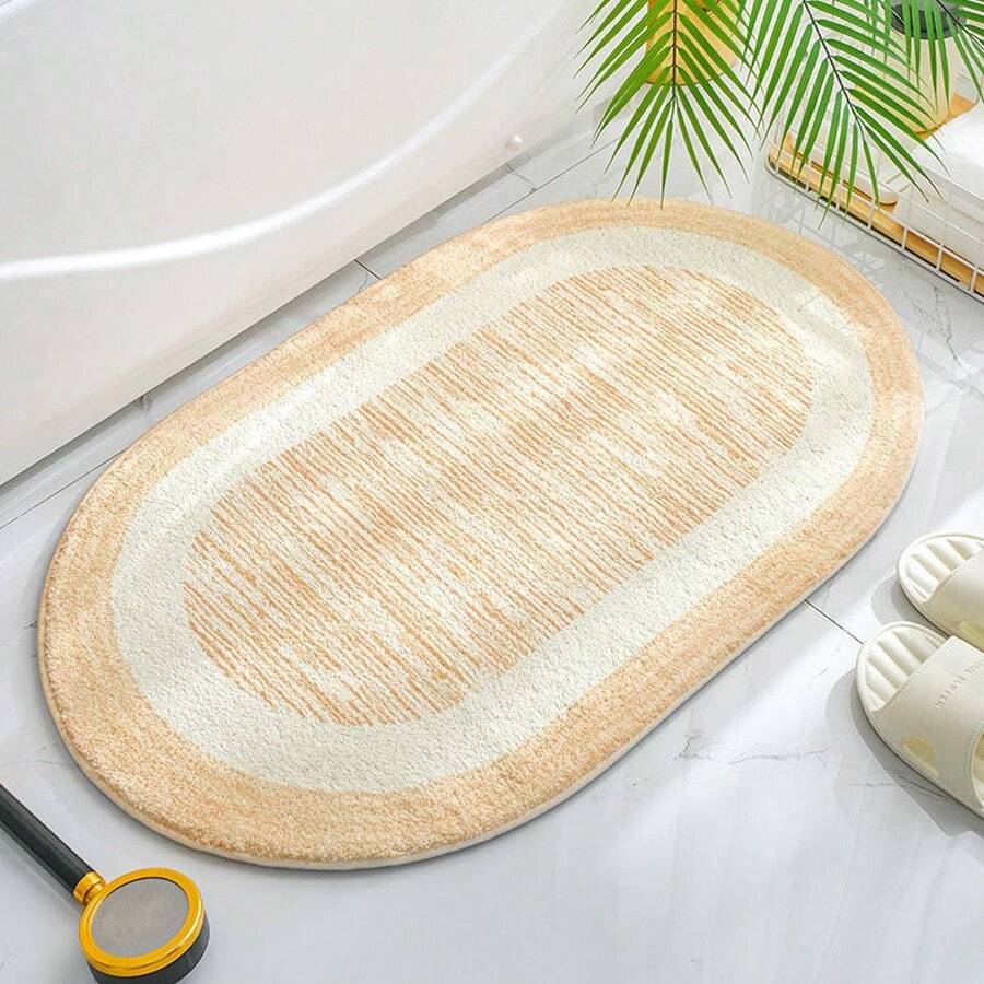 1pc Yellow Plush Bathroom Mat, Modern And Simple, Anti-Slip Elliptical ...