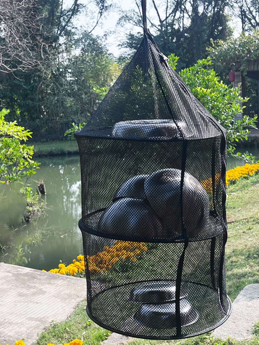 Outdoor 3-Layer Sun-Drying Net Foldable Round Storage Mesh Bag ...