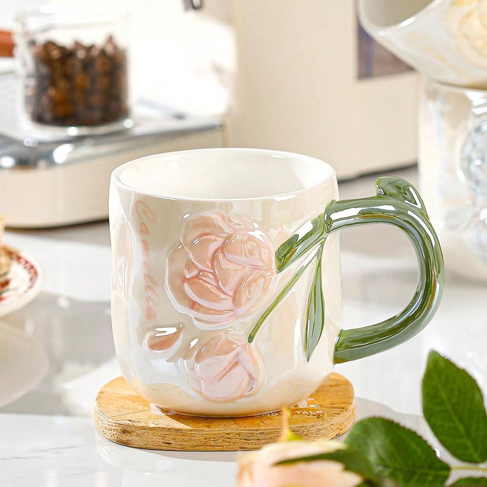 Festival Gift Series Ceramic Flower Shaped Mug With Embossed Flower And ...