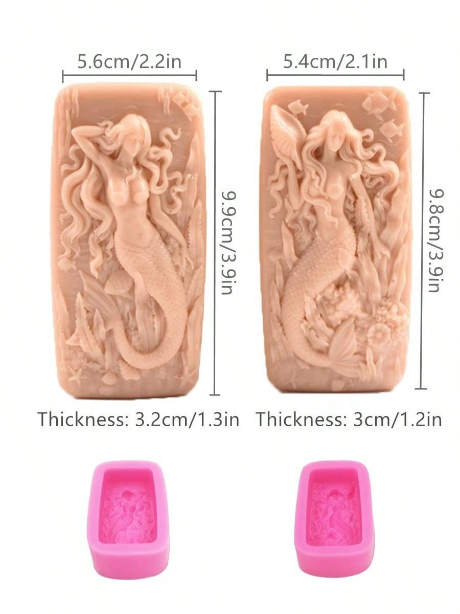 2pcs 3D Mermaid Silicone Soap Mold Mermaids Silicone Mold For Soap ...