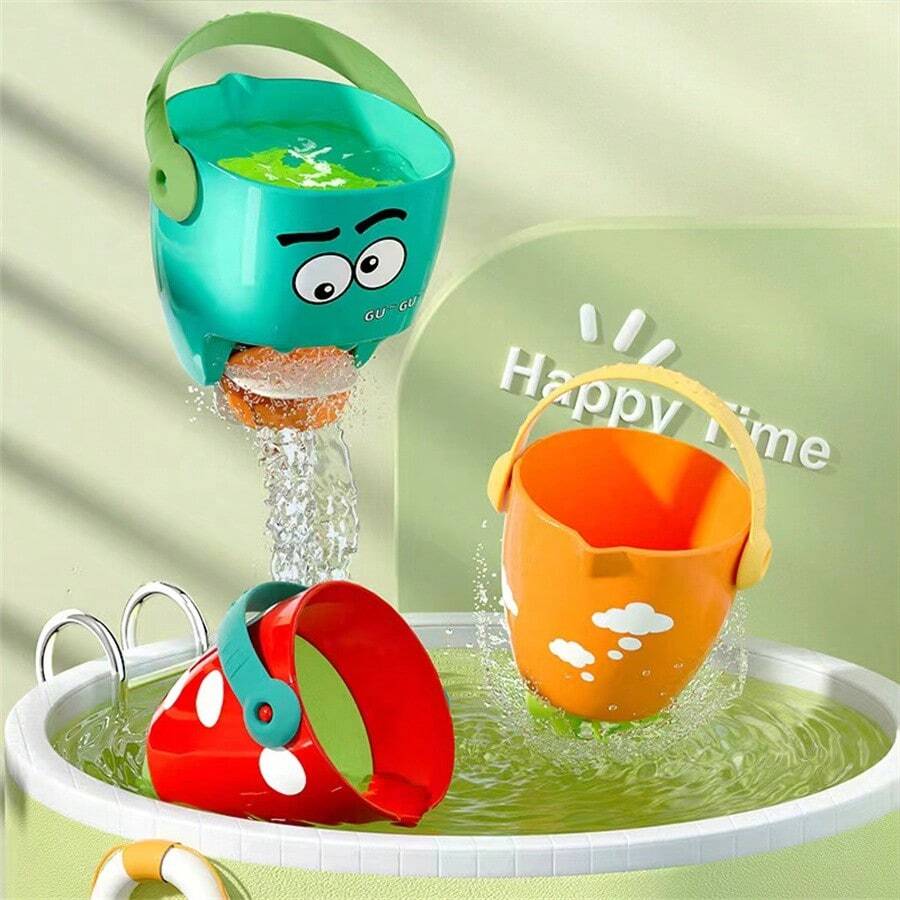 Baby Bath Time Mini Shower Head And Stacking Multi-Color Buckets For ...