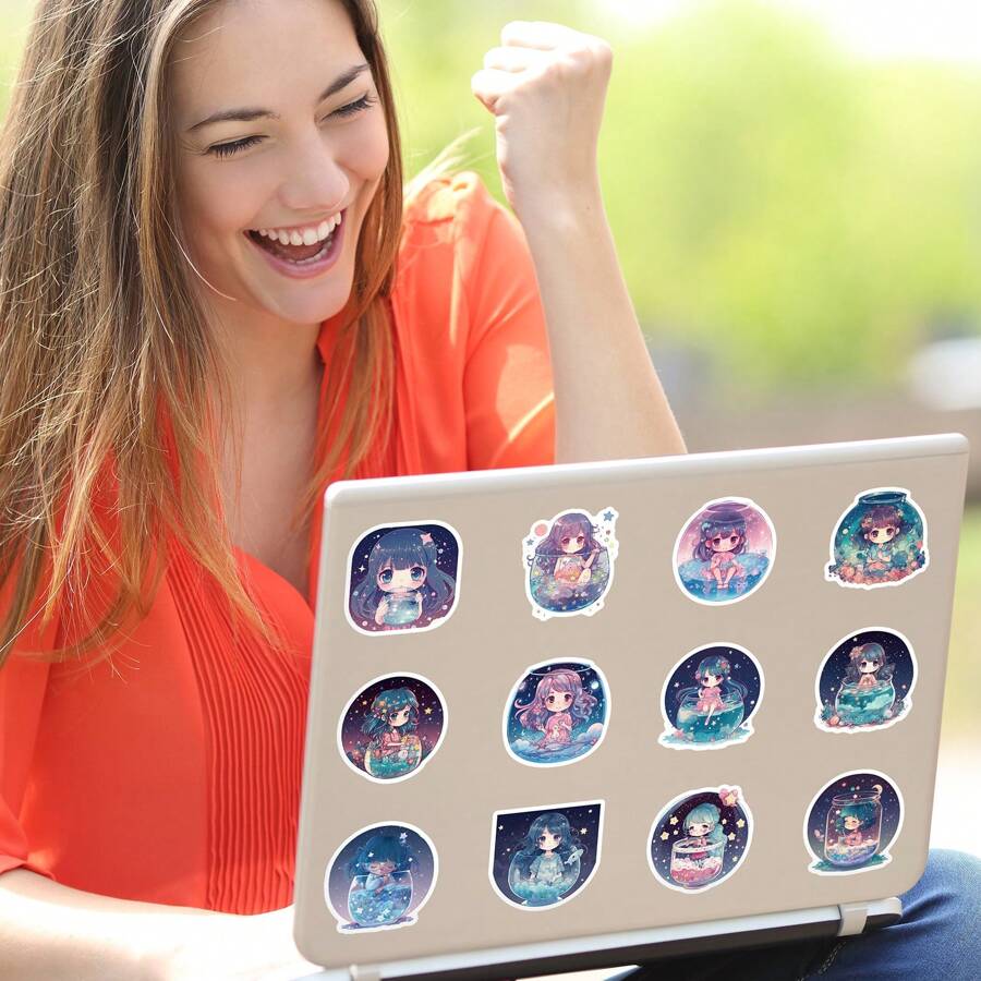 100pcs Aesthetic Stickers Pack, Spring Cartoon Starry Sky Girl Cup In ...