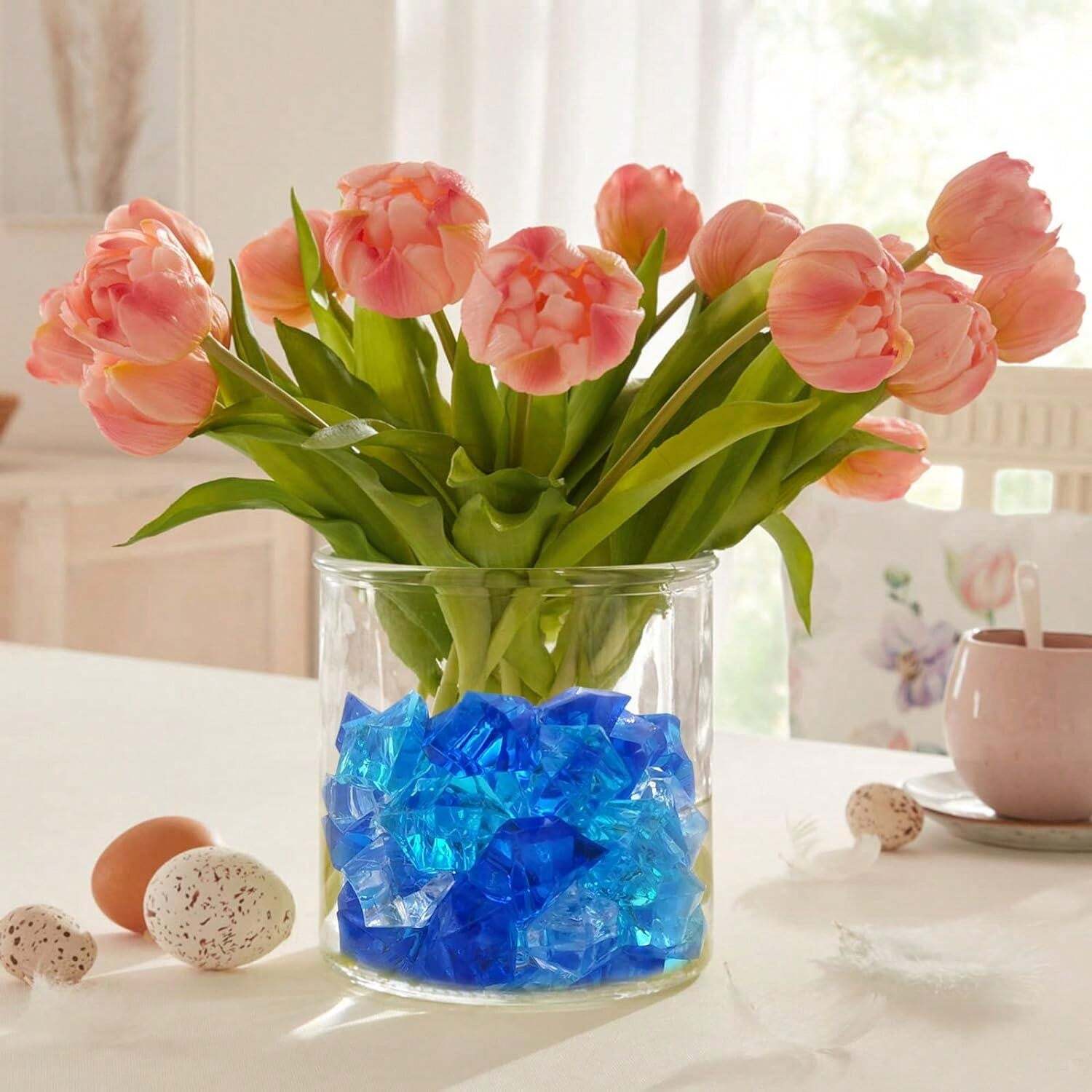 50 Pcs Fake Crushed Ice Cube, Clear Vase Filler, Assorted Fake Ice ...