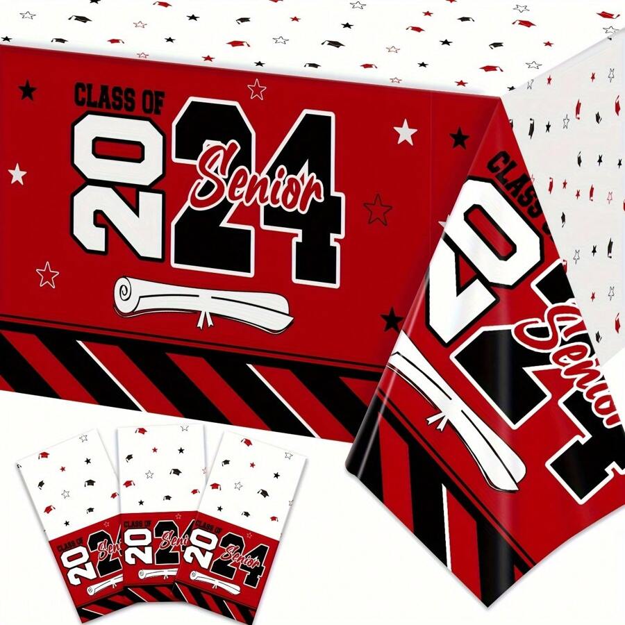 Graduation Decorations Class Of 2024 Tablecloth - 3 Pcs Plastic ...