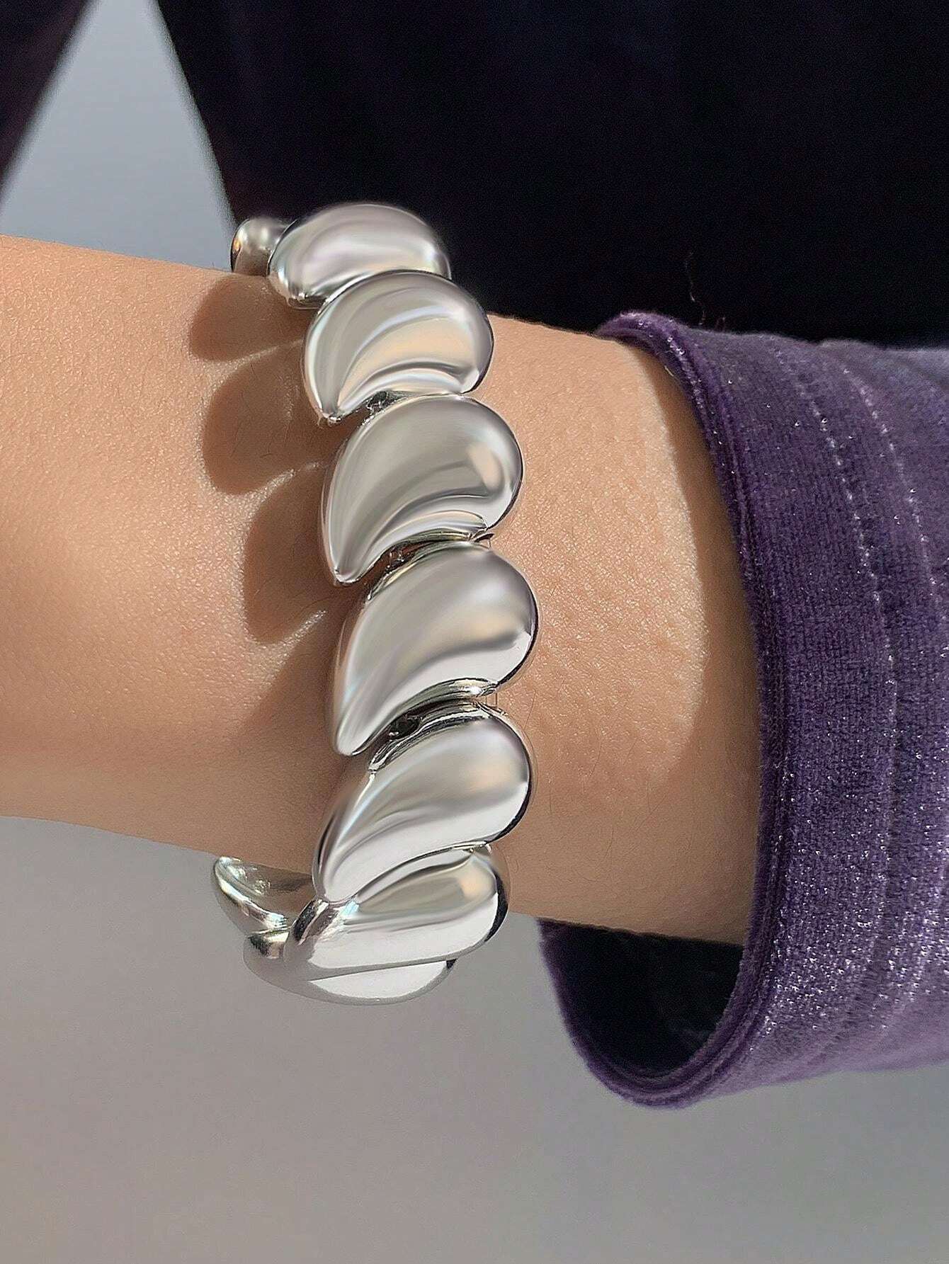 1pc Fashionable Simple Irregular Alloy Water Drop Shaped Bangle With ...