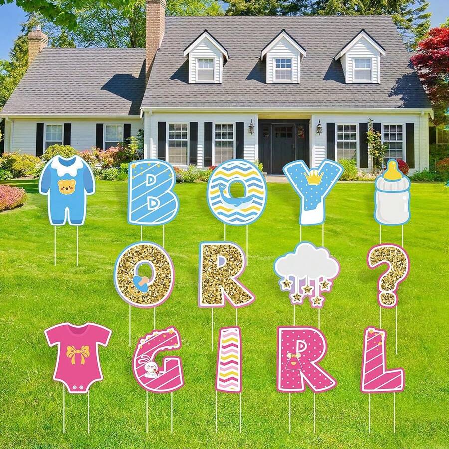 Seasonwood 14 Pieces Gender Reveal Decorations Baby Shower Yard Signs ...