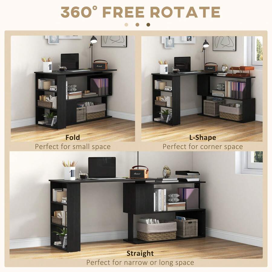 HOMCOM L Shaped Corner Desk, 360 Degree Rotating Home Office Desk With ...