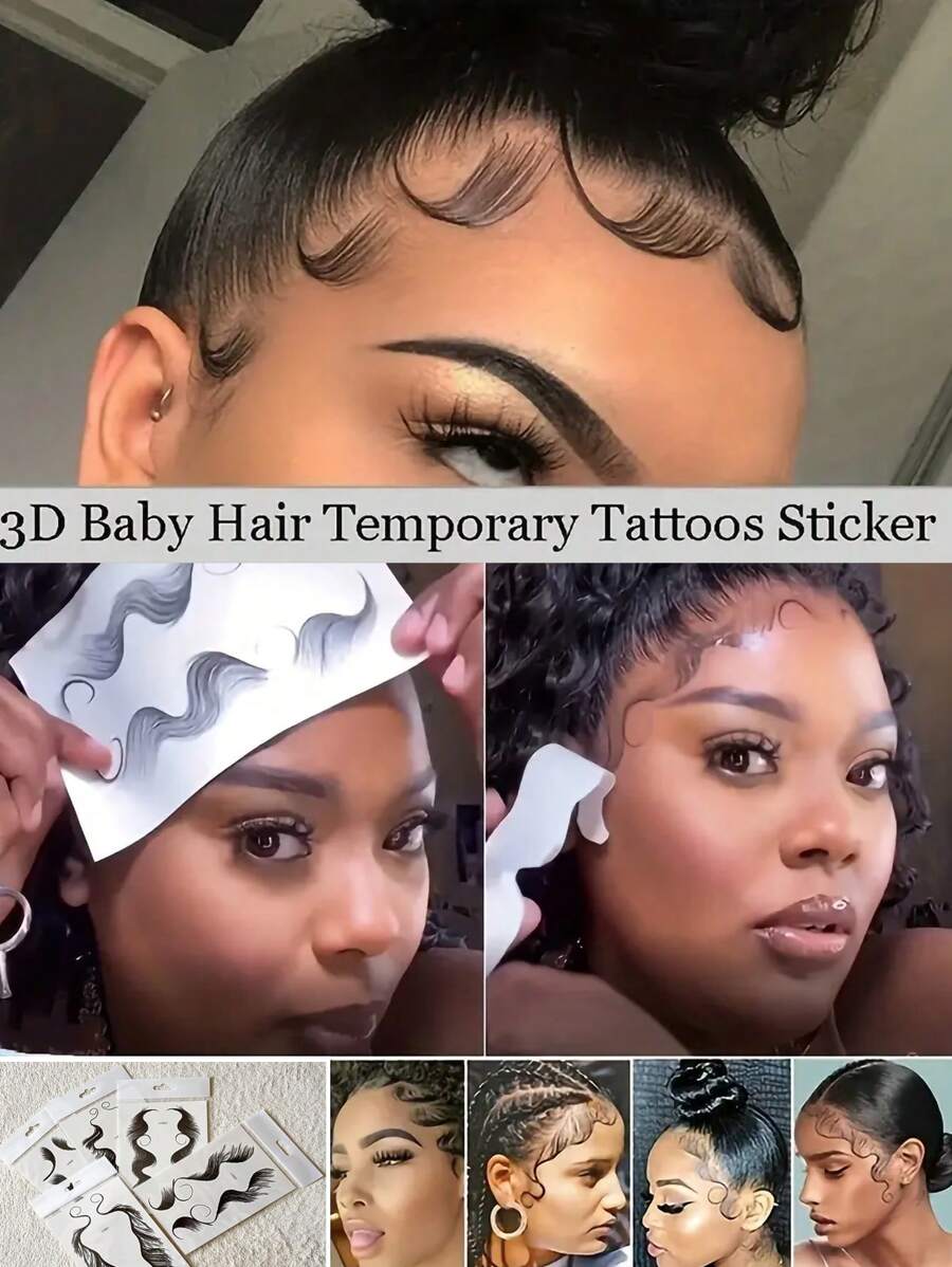 5 Sheet Temporary Hair Edges Tattoo Sticker Waterproof Long Lasting ...