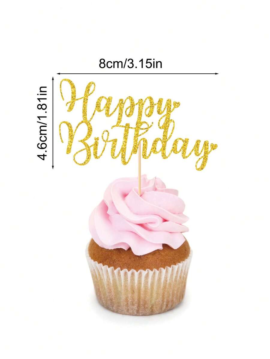 12PCS Happy Birthday Party Cake Topper Gold Birthday Cake Toppers ...