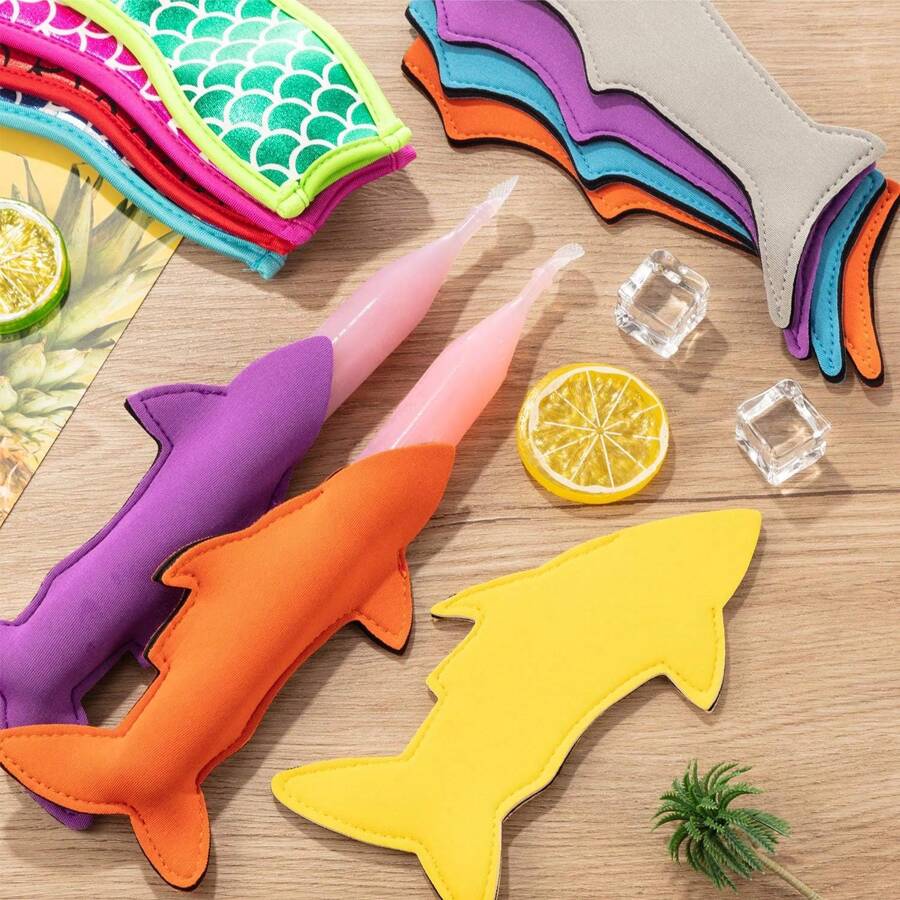 Popsicle Holder Bags Mermaid And Shark Ice Pop Sleeves Freezer Reusable ...