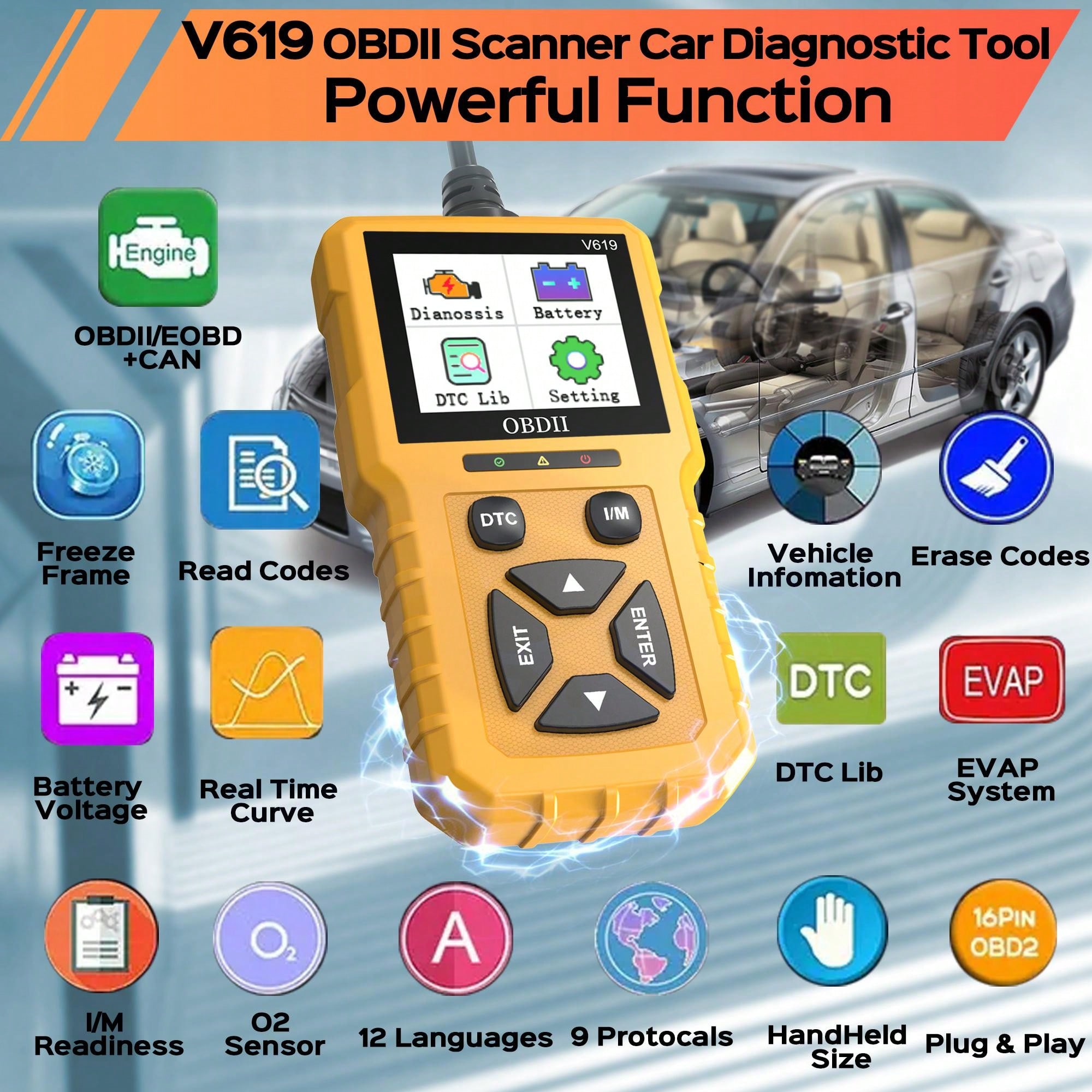 OBD2 Scanner Diagnostic Tool,Auto Check Engine Code Reader With Reset ...