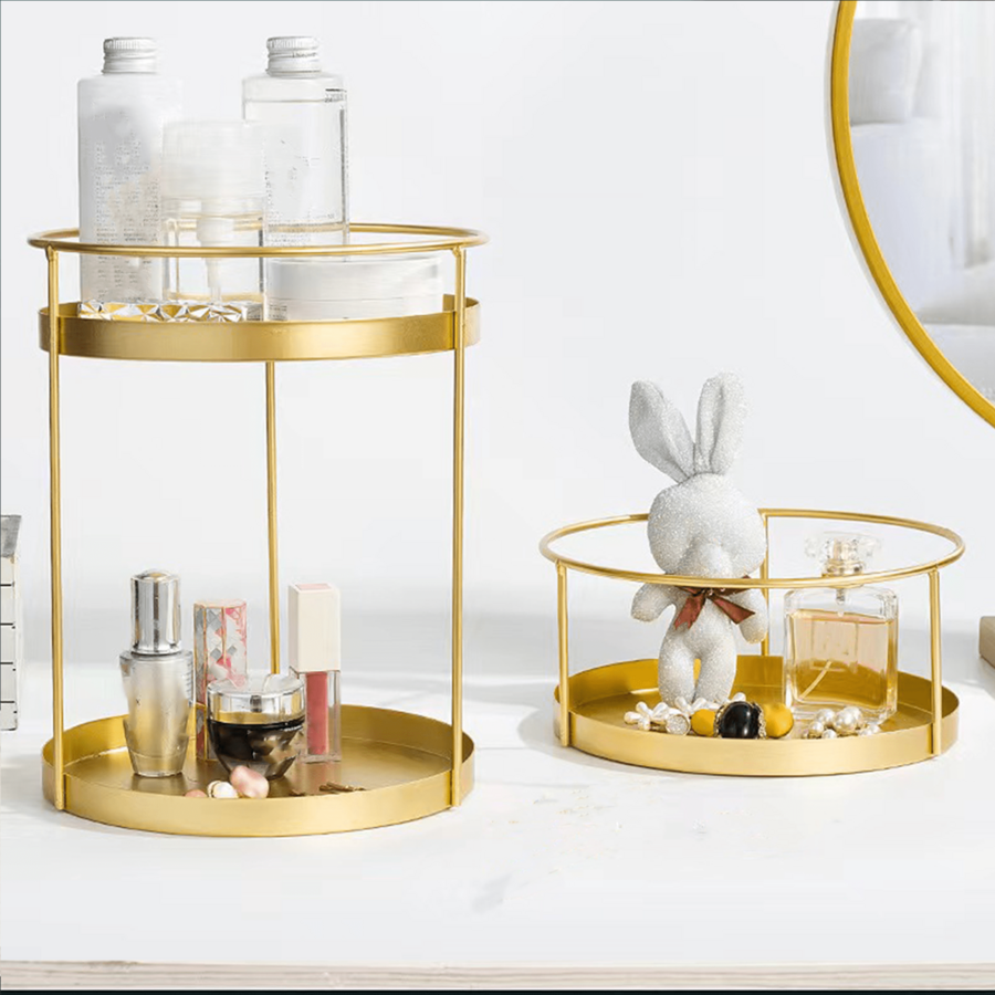 1pc Golden Iron Art Round Cosmetic Storage Organizer Rack For Lipstick ...