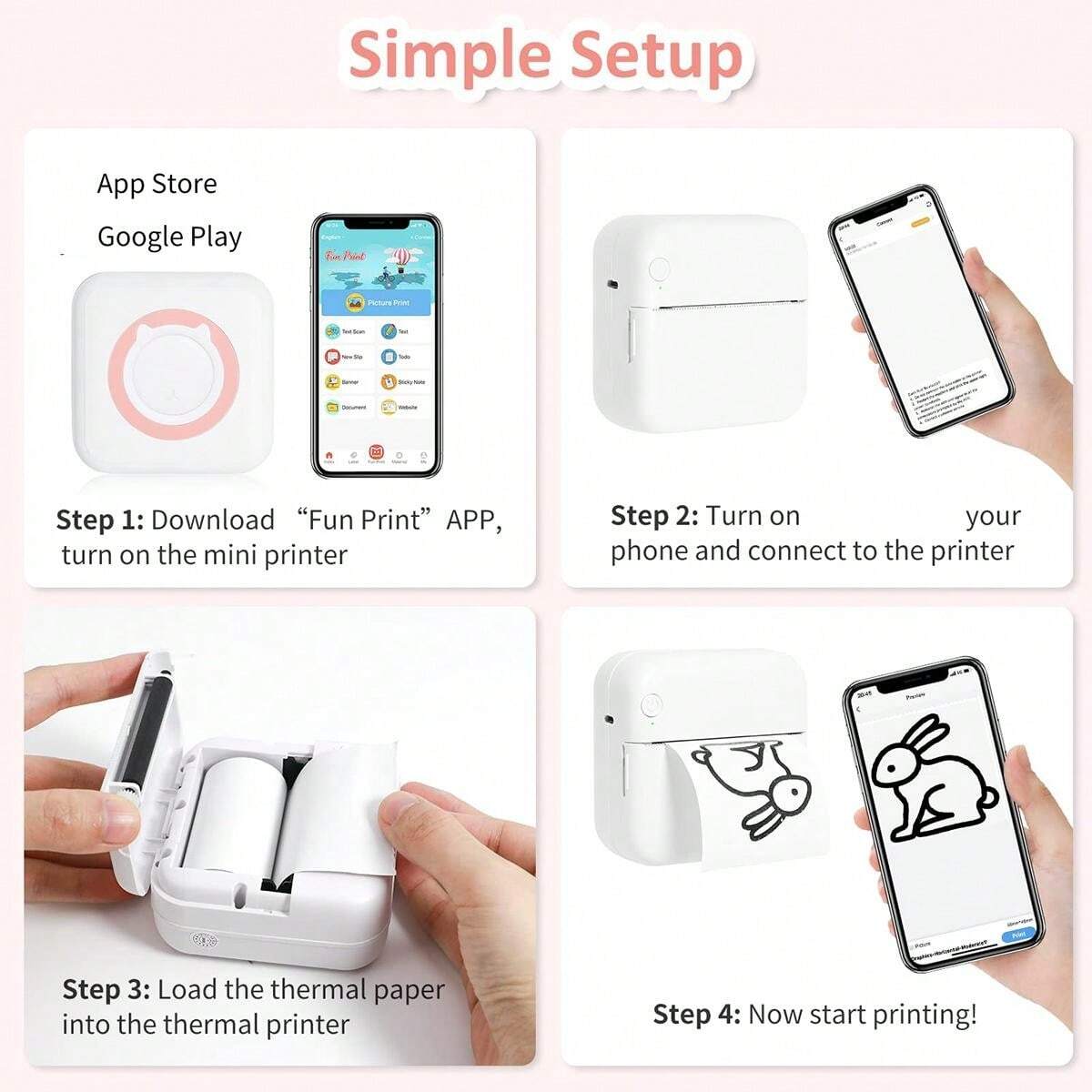 Portable Thermal Printer, No Ink Required, With Rolls Of Sticker And ...