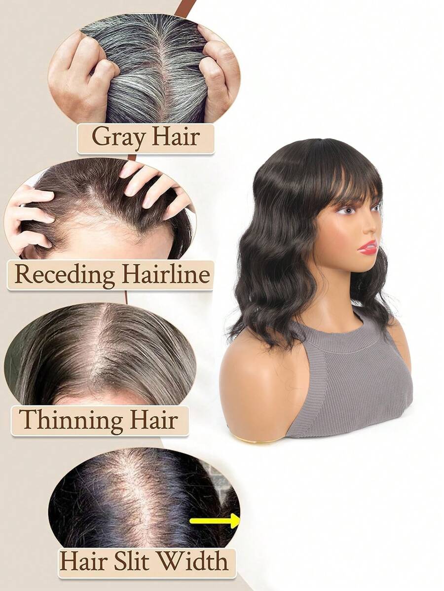 Women's Top Hair Water Ripple Wig Air Bangs Head Hair Replacement ...