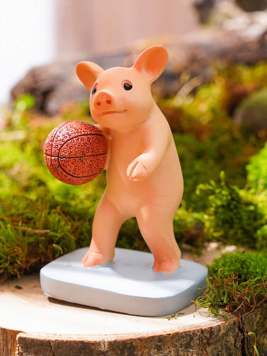 1pc Resin Material Cartoon Pig Playing Basketball Shaped Home Decor ...