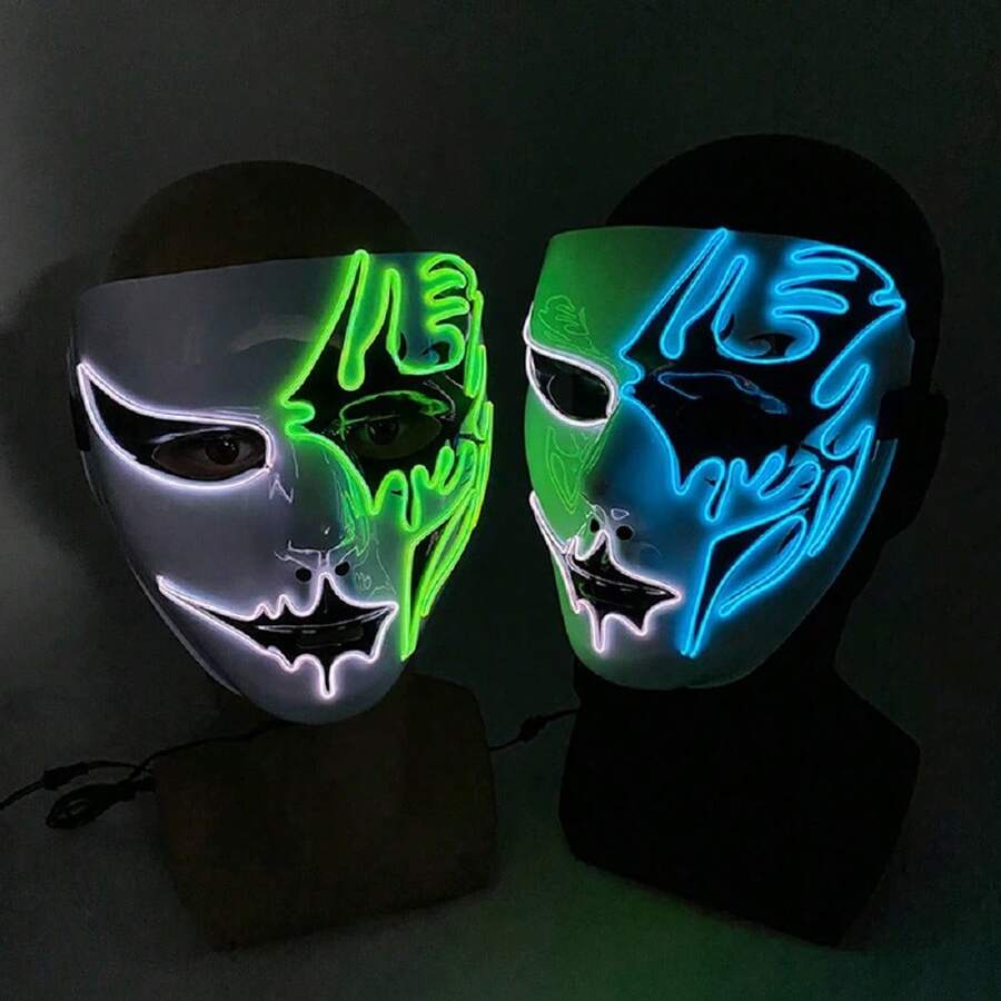 New EL Light Male LED Hand-Painted Dual-Color Luminous Marshmello Mask ...