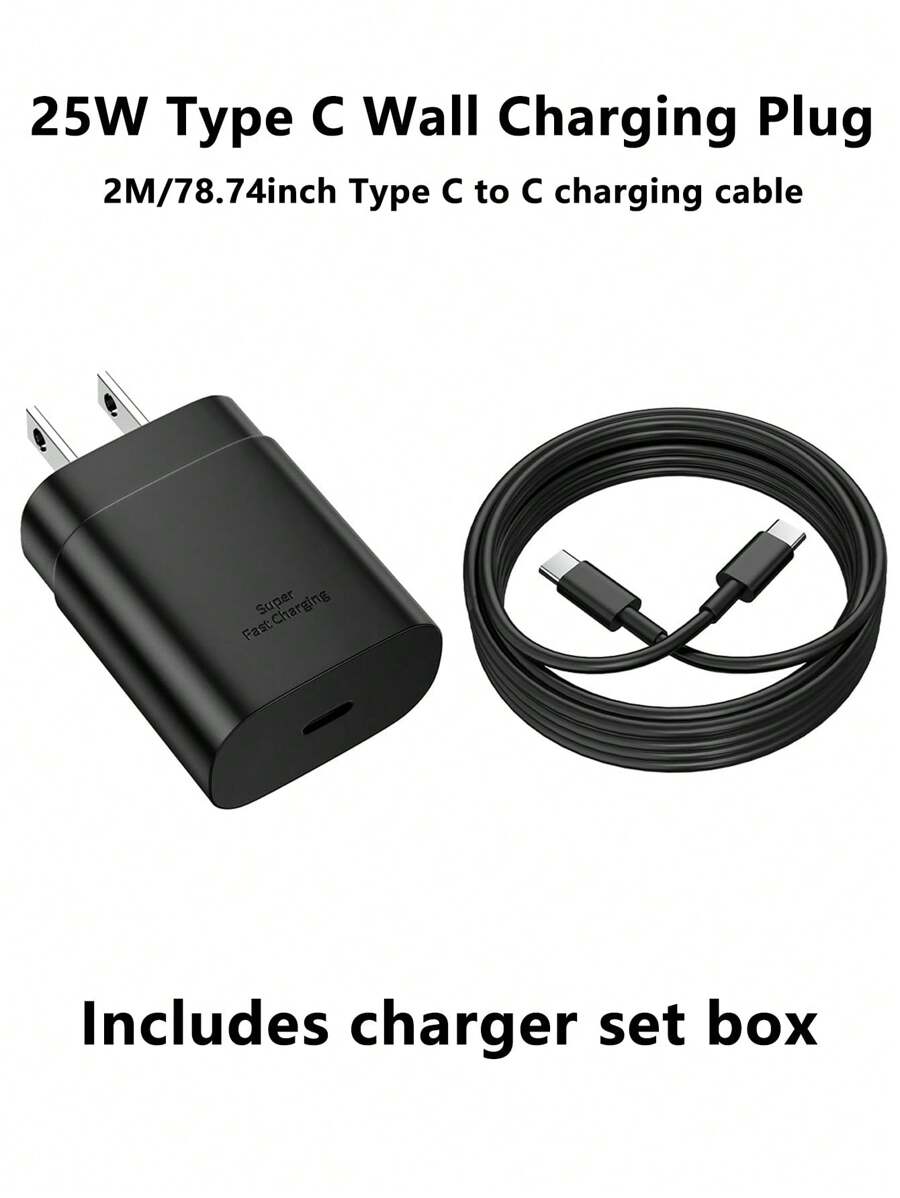 25W Type C Samsung Wall Charging Plug+2M/78.74inch Type C To C Charging ...
