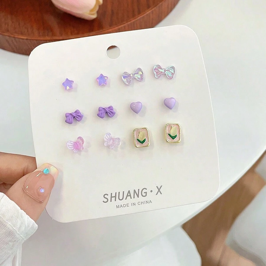 Resin Stud Earrings Set For Earlobe | SHEIN USA