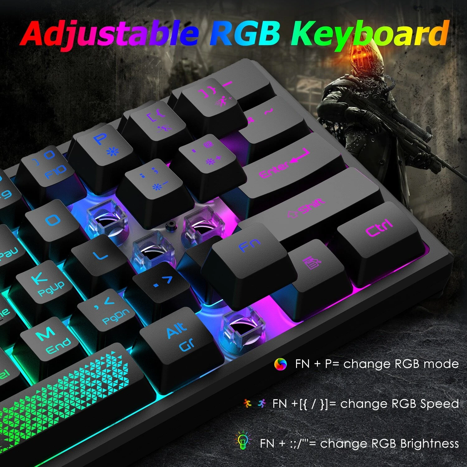 ATTACK SHARK K61 60% Percent Compact Gaming Keyboard UK Layout, RGB ...