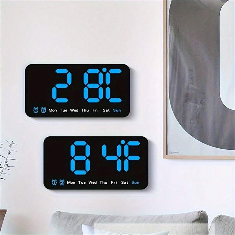 1 Pezzo Grande Orologio Da Parete Digitale Con 2 Sveglie, Controllo Vocale, Display Di ...