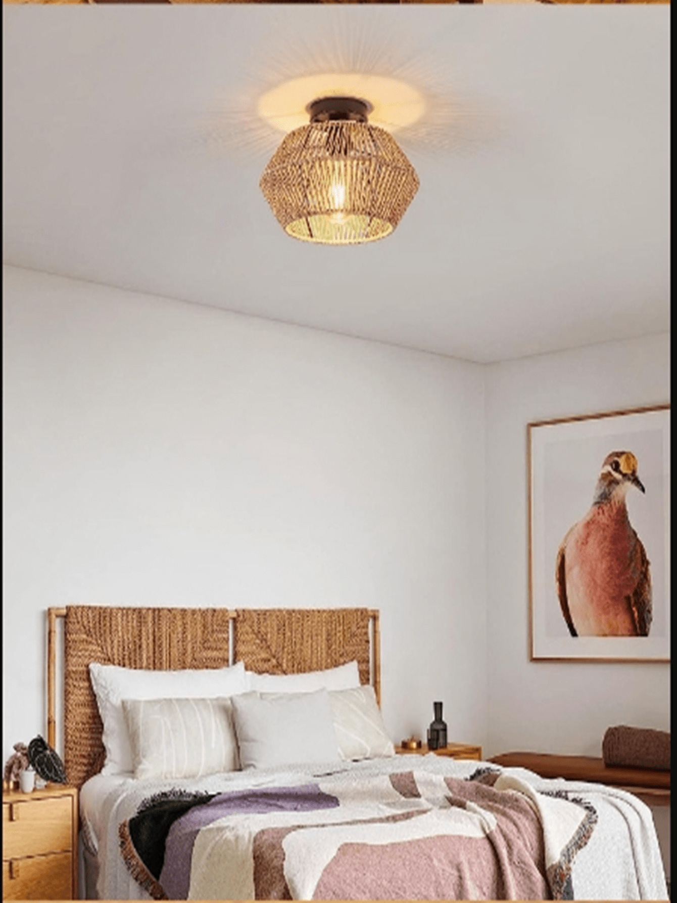 E27*1 Dia32CM Flush Mount Ceiling Light Woven Rope Cage Pendant Light ...