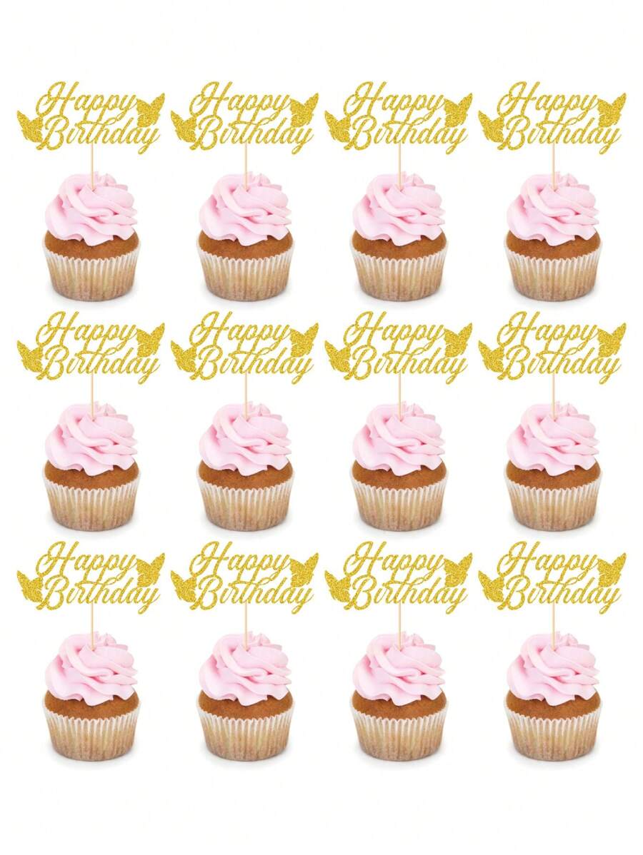 12PCS Happy Birthday Party Cake Topper Gold Birthday Cake Toppers ...