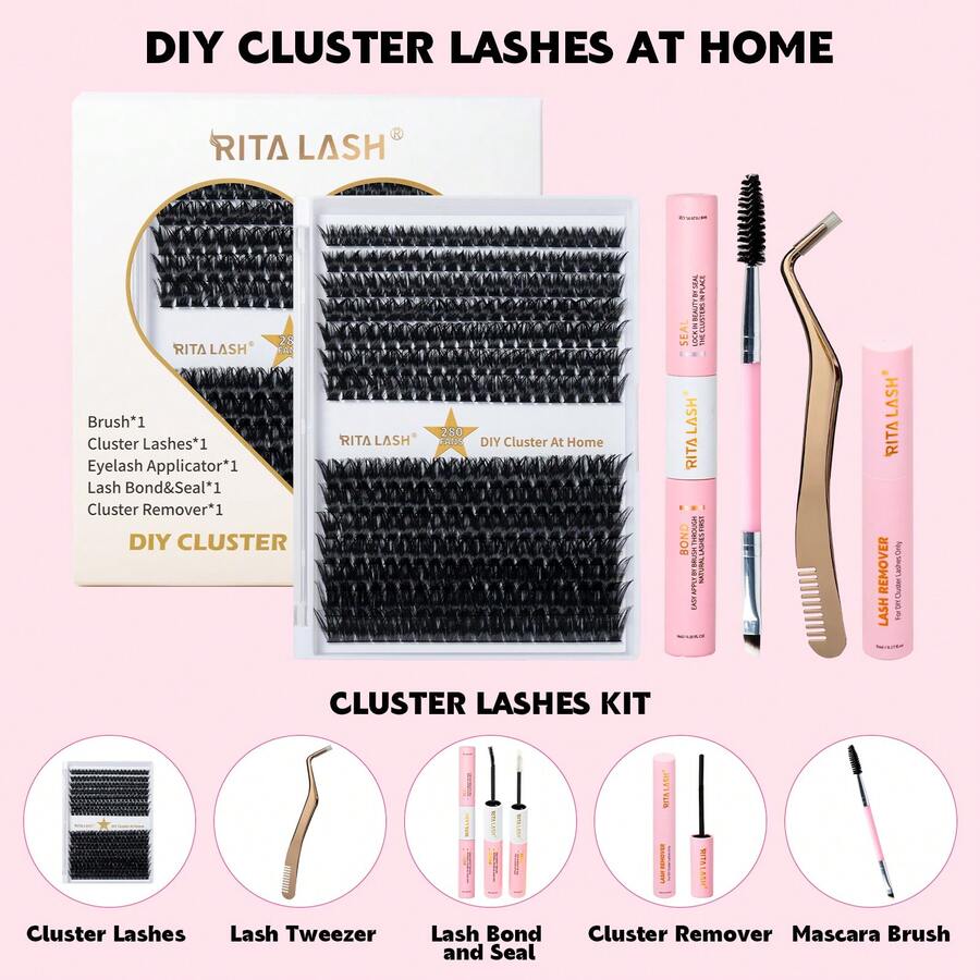 RITALASH DIY Lash Extension Kit 80D Lash Clusters With Lash Bond And ...