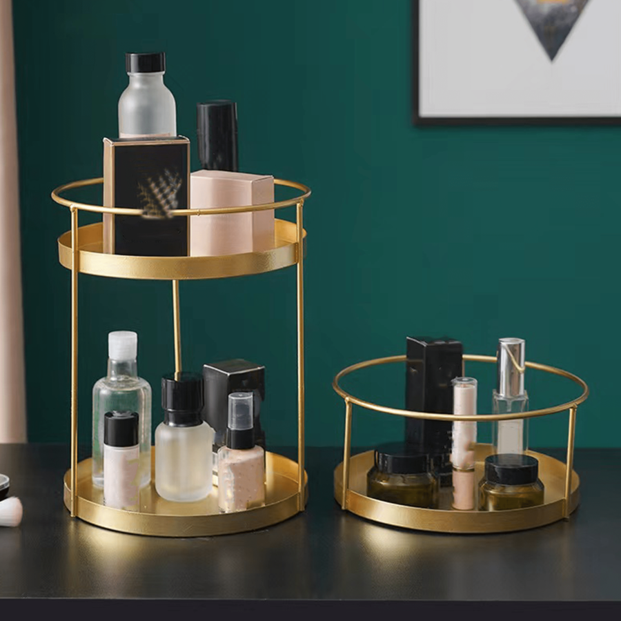 1pc Golden Iron Art Round Cosmetic Storage Organizer Rack For Lipstick ...
