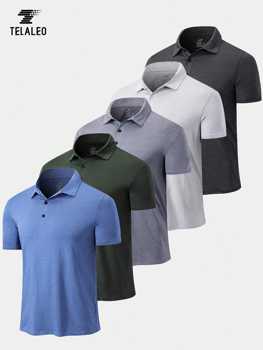 TELALEO 5pcs Men Polo Shirts Quick Dry Short Sleeve Golf T Shirt ...