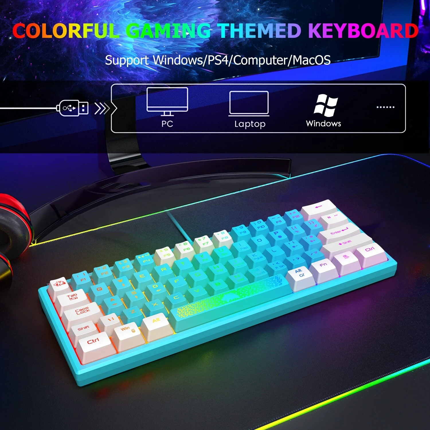 ATTACK SHARK K61 60% Percent Compact Gaming Keyboard UK Layout, RGB ...