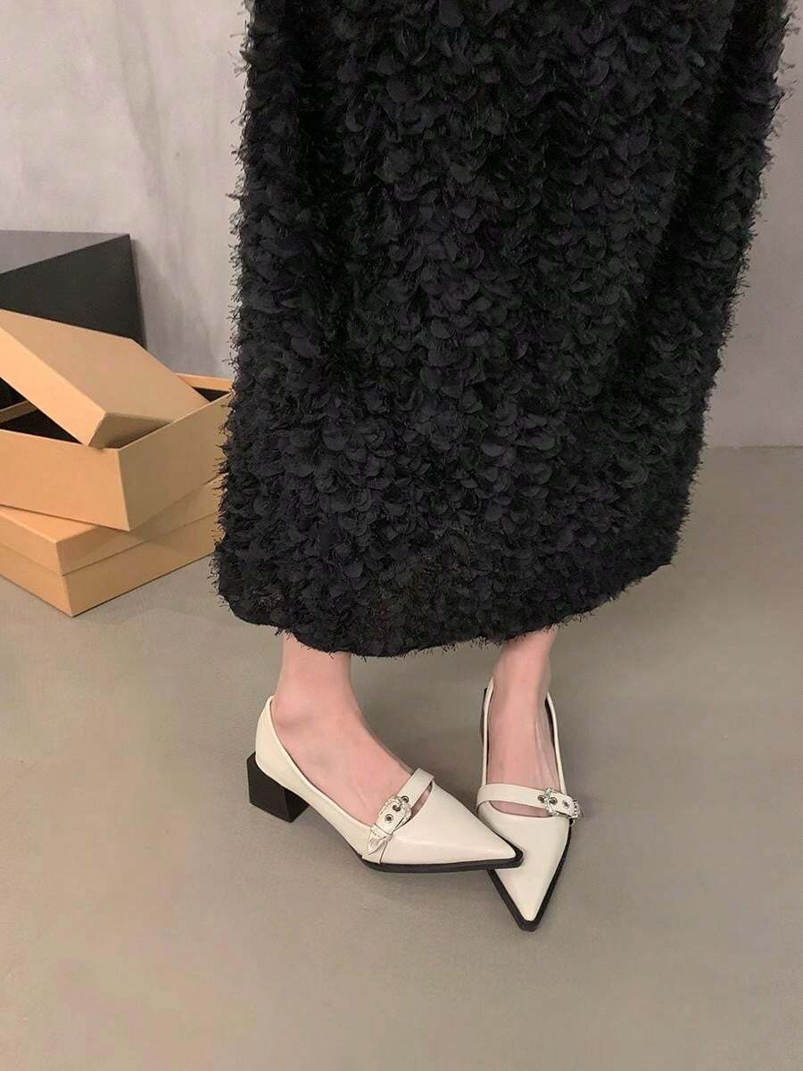 Women's Chunky Heel Pointed Toe High Heel Shoes, 2024 Spring New French ...