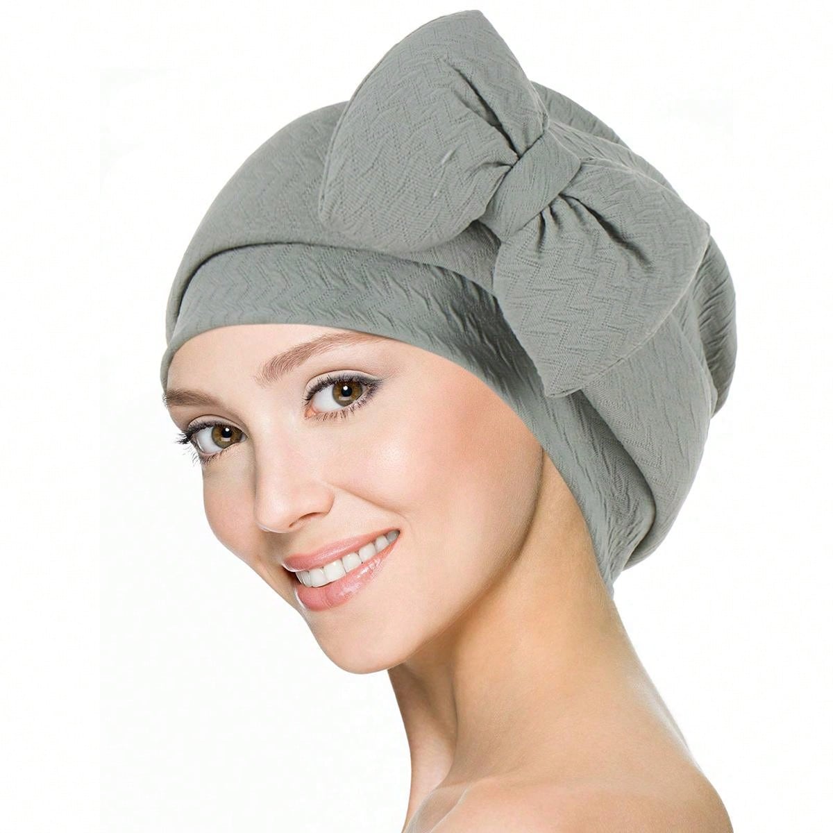 1pc Cute Bow Patch Turbans For Women Classic Embossed Head Scarf Solid ...