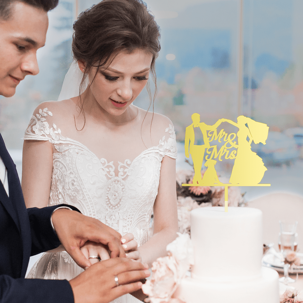 Acrylic Wedding Cake Topper Bride & Groom With Dog & Cat Cake ...