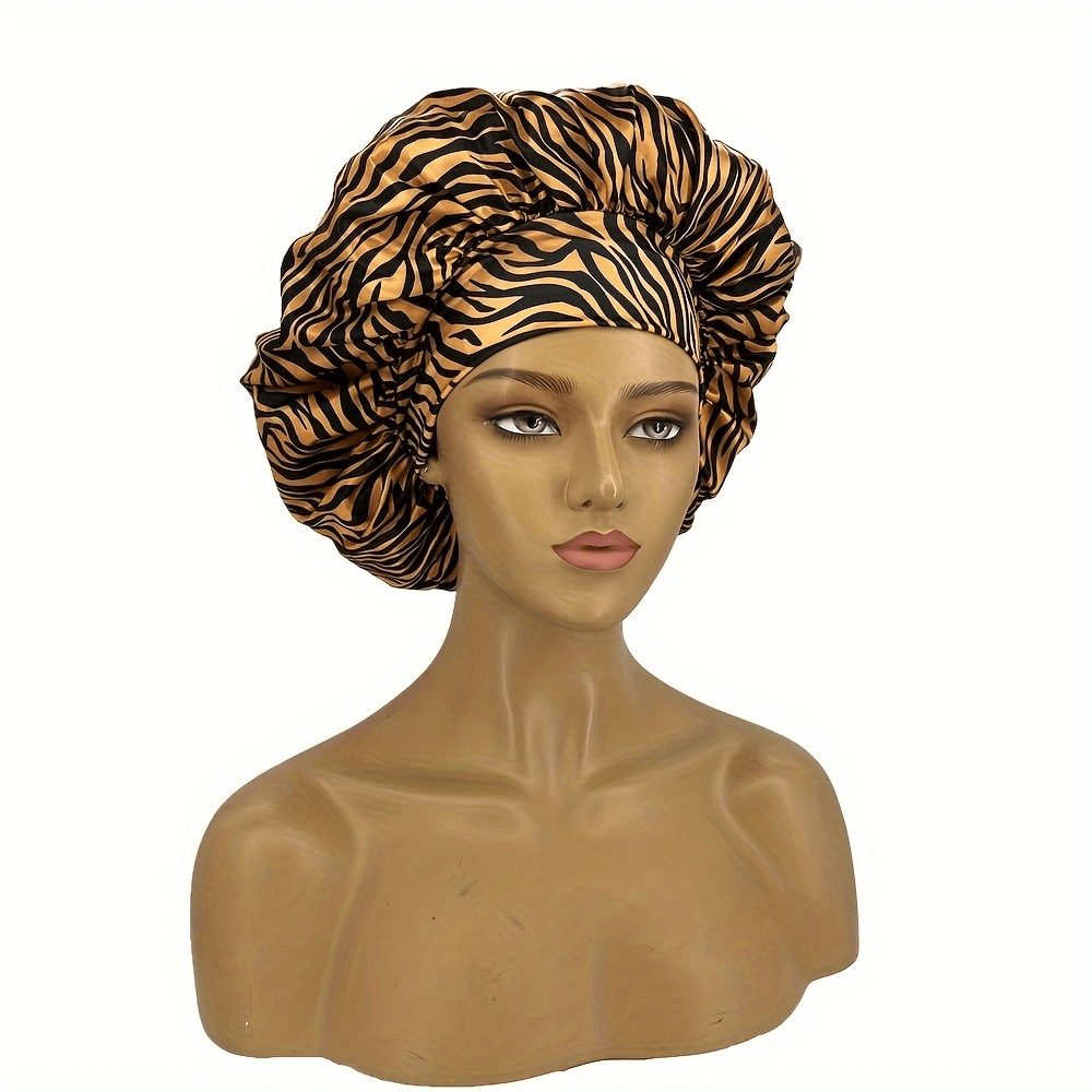 1PC Leopard Bonnet Silk Night Cap Leopard Print Satin Elastic Wide Edge ...